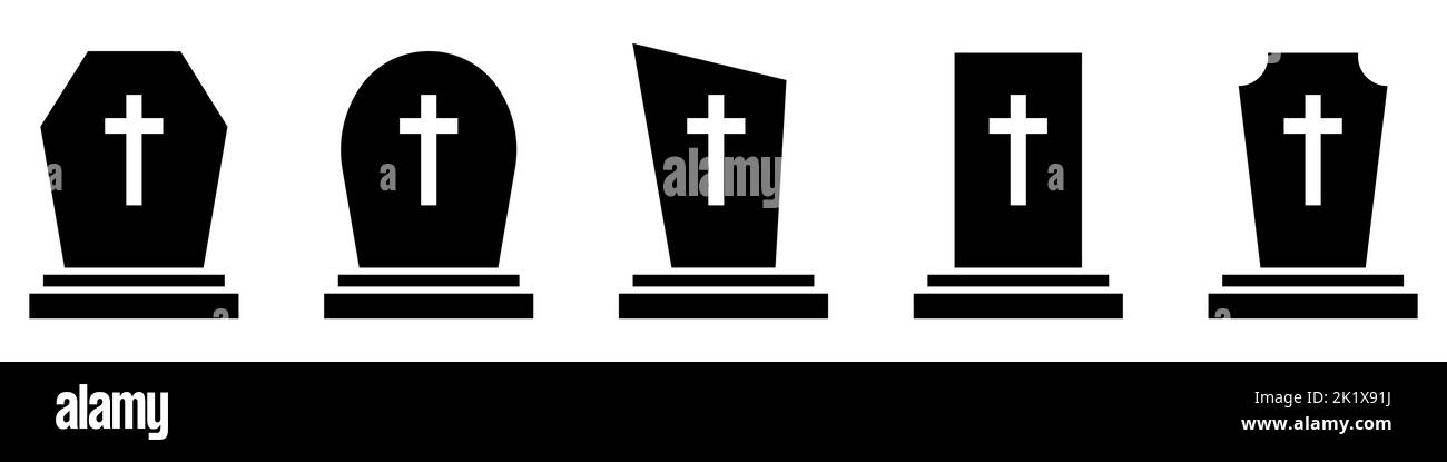 Cemetery gravestones. Set of black icons of different tombstone. Vector illustration Stock ...