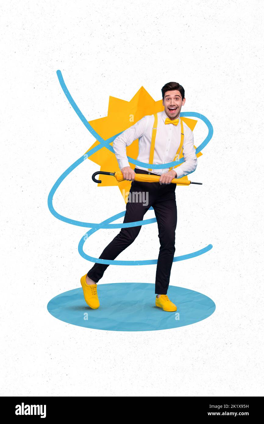 Creative photo 3d collage poster postcard artwork of happy man dancing ...