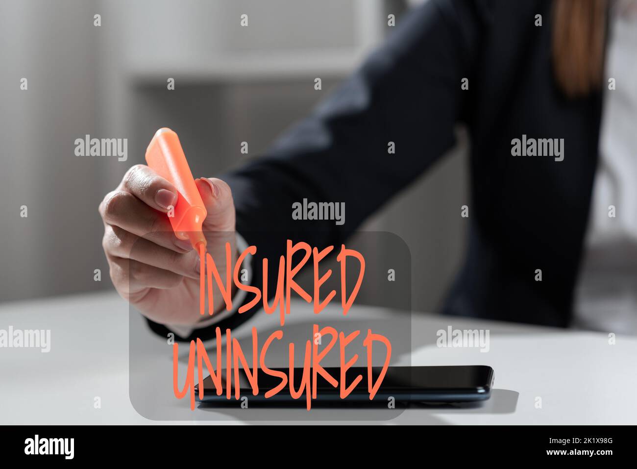 Text caption presenting Insured UninsuredCompany selling insurance Checklist to choose from ...