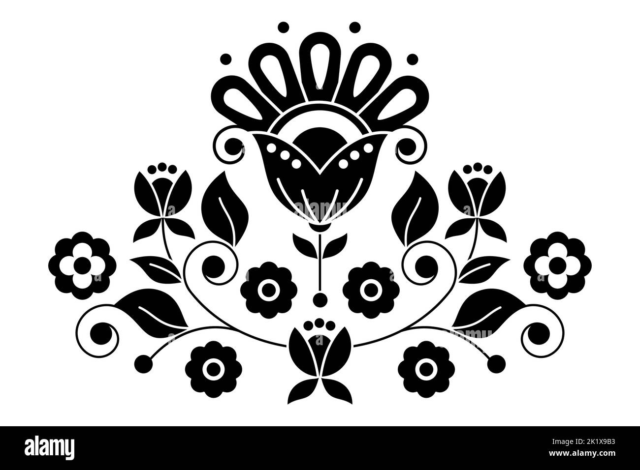Scandinavian spring folk art vector black and white design inspired by ...