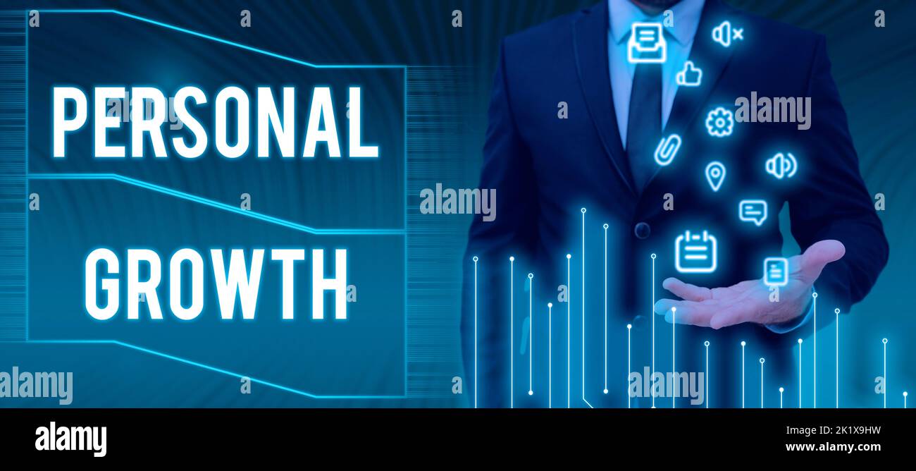 Hand writing sign Personal Growthimprove develop your skills qualities ...