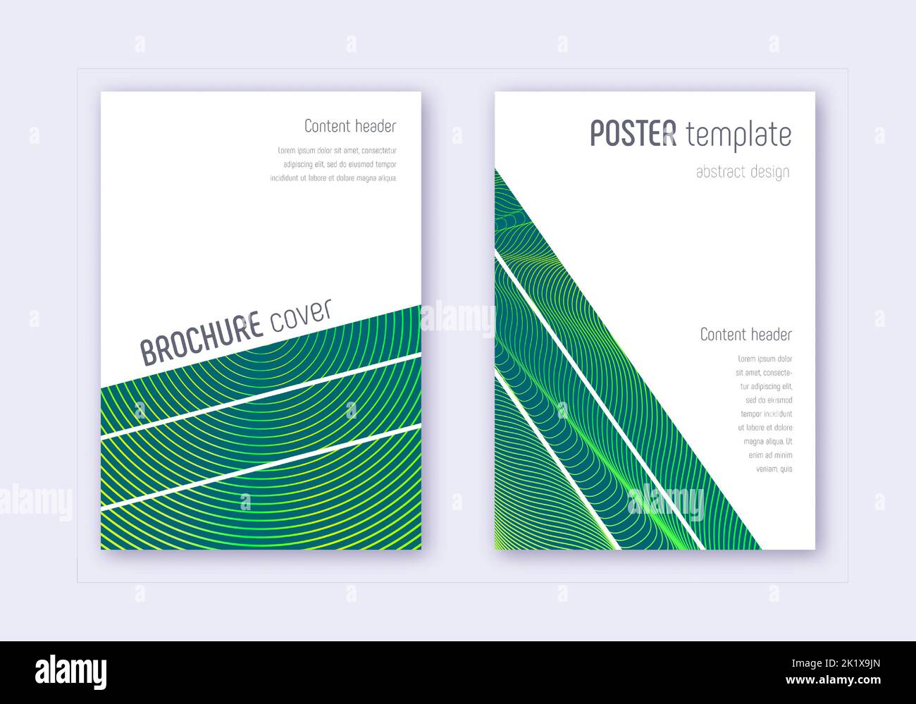 Geometric cover design template set. Green abstract lines on dark ...
