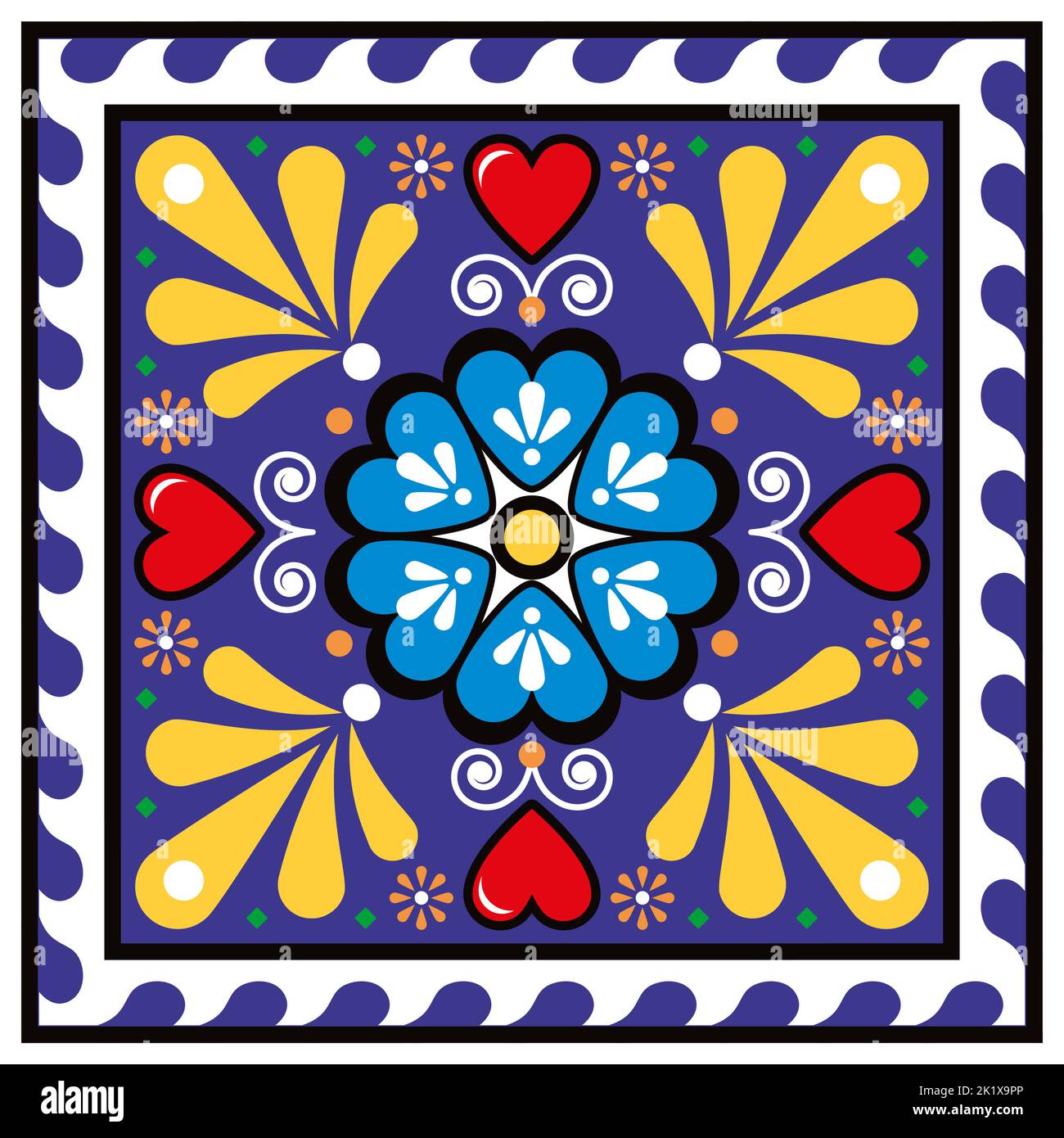 Mexican vector ceramic talavera single and seamless tile pattern with ...