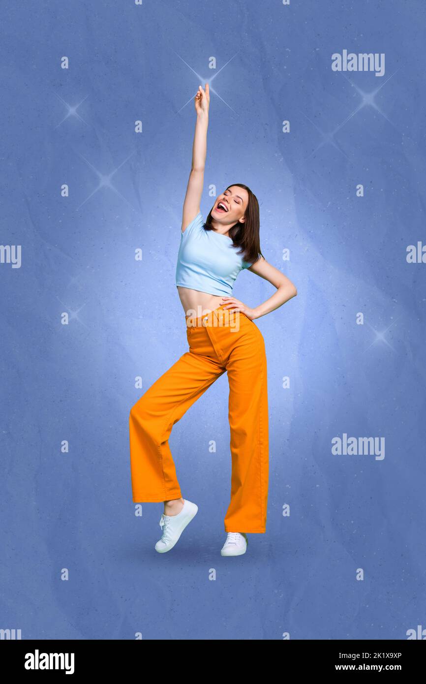 Collage photo of young positive excited cool woman wear stylish outfit ...