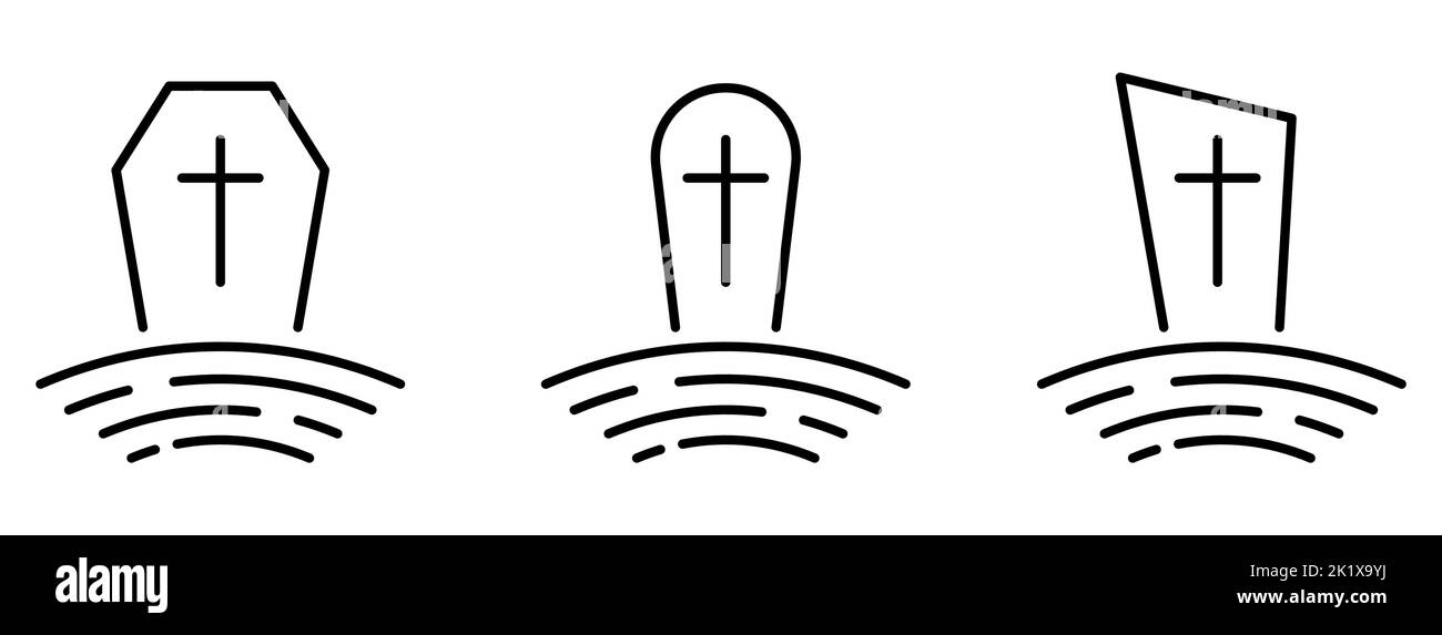 Cemetery gravestones. Set of linear icons of different tombstone ...
