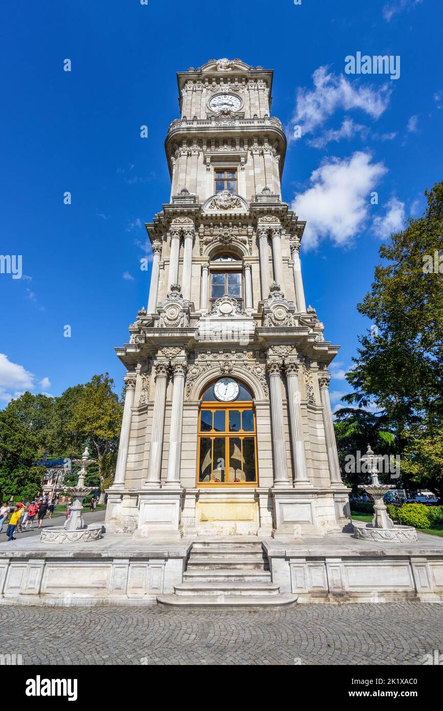 Famous Clock Tower of Dolmabahce Palace in Istanbul, Turkey Stock Photo ...