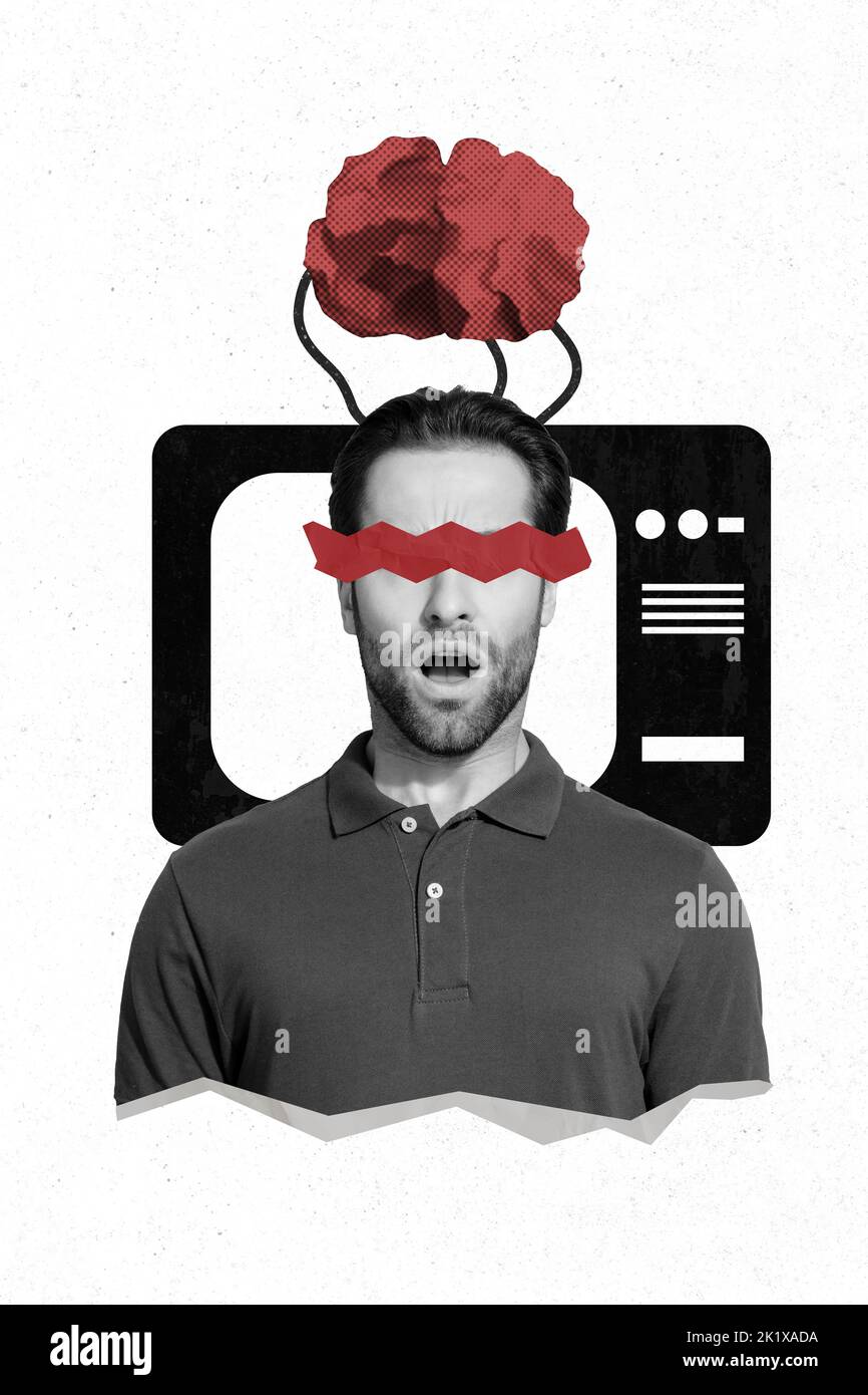 Creative photo 3d collage poster postcard artwork of surprised guy ...