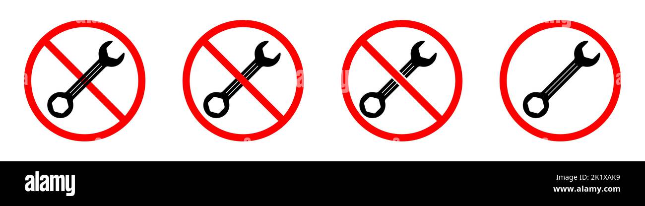 Wrench ban sign. Wrench is forbidden. Set of red prohibition signs of ...