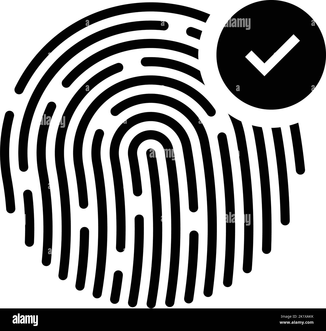 Fingerprint icon; successful identification; black isolated on white ...