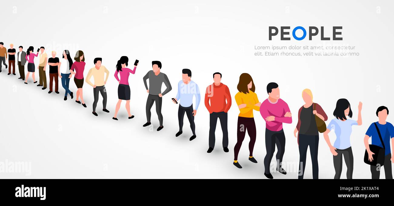 Group of people staying in line. Our team concept. Background with ...