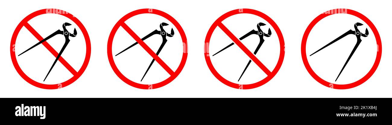 Cutting pliers ban sign. Cutting pliers is forbidden. Set of red ...
