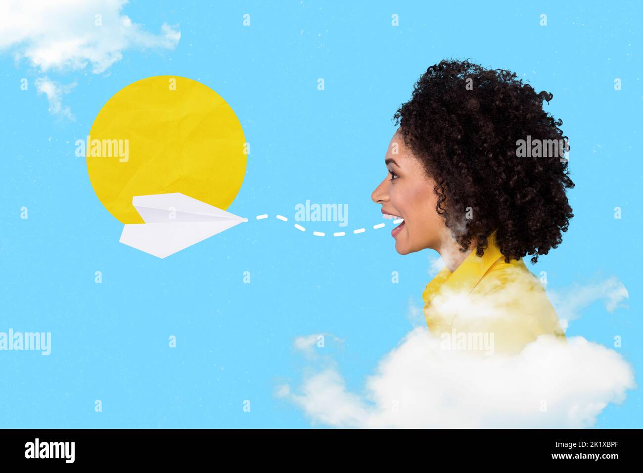 Creative photo 3d collage poster postcard artwork of funny funky girl ...