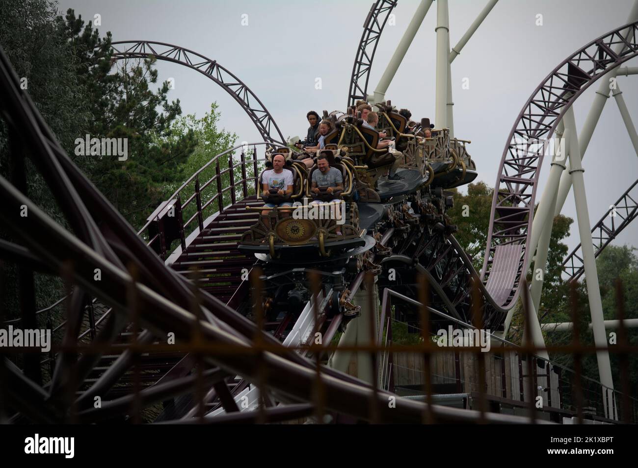 The people screaming while riding a roller coaster in De Panne park ...