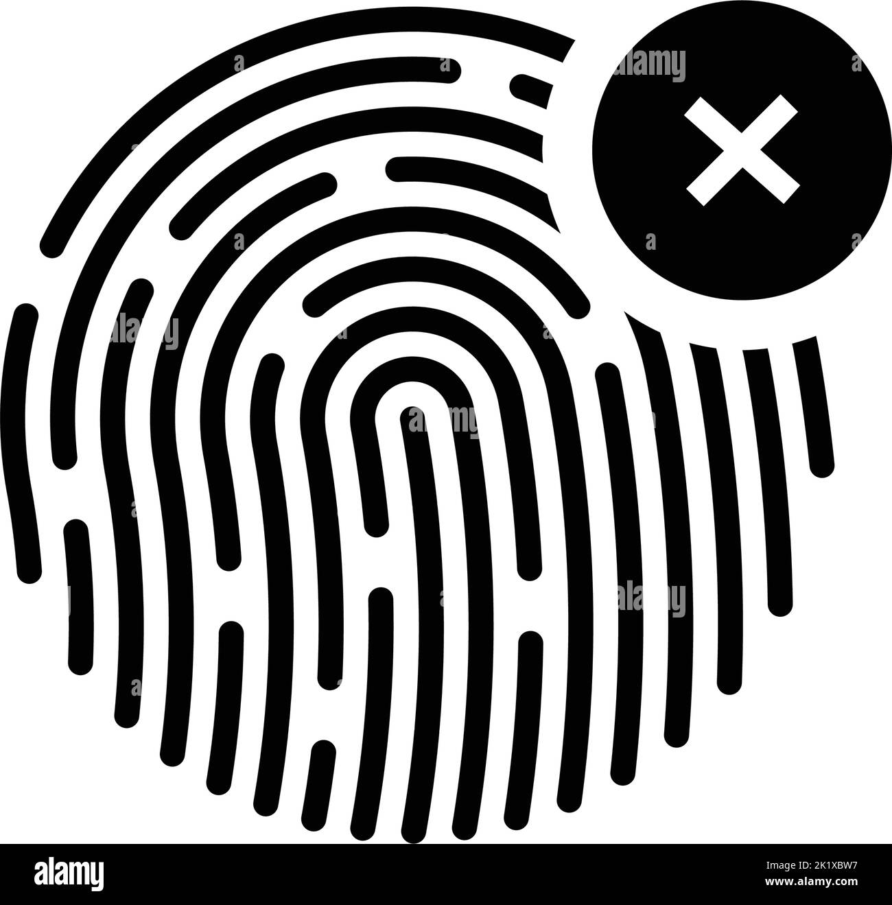 Fingerprint icon; identification failed; black isolated on white ...