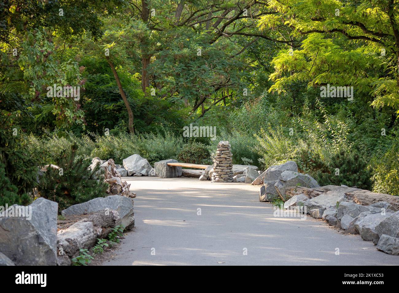 A pathway with bog rocks on the side Stock Photo - Alamy