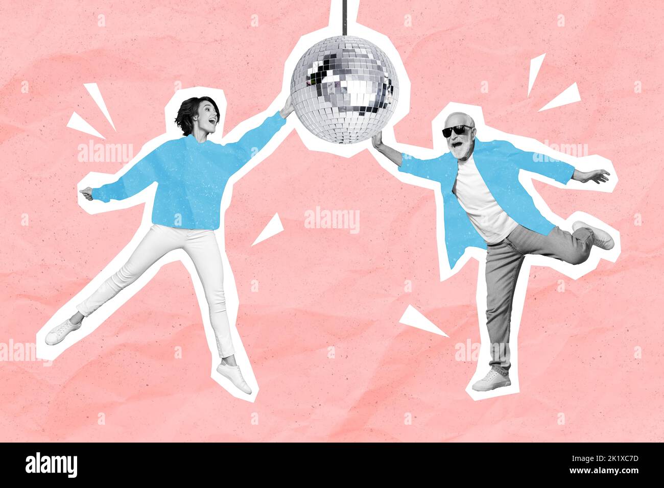 Creative 3d collage poster postcard of two person different generation ...