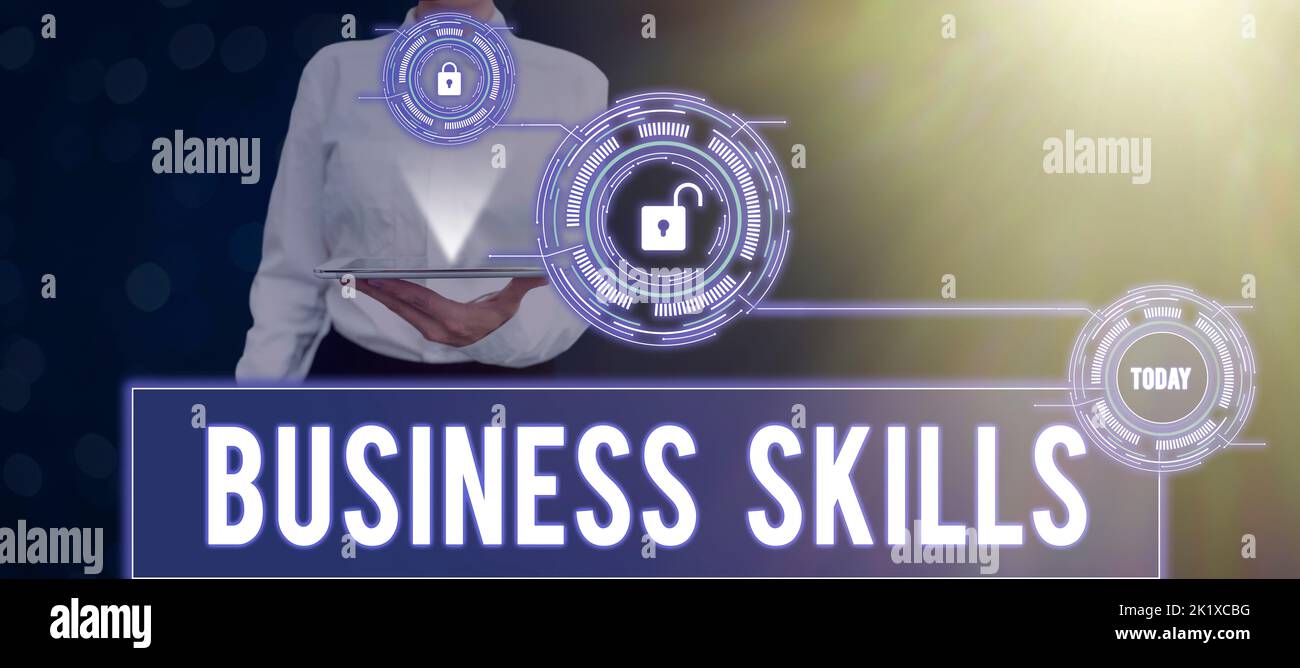 Sign displaying Business SkillsAn ability to acquire systematic effort ...