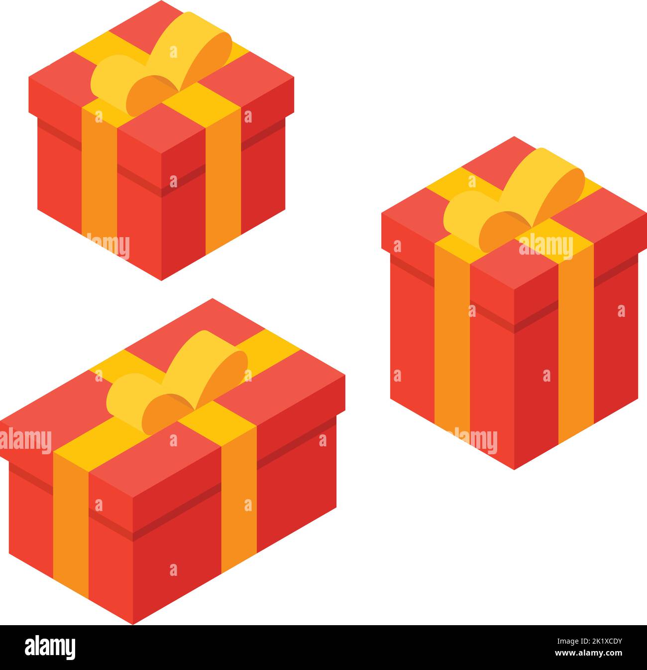 Isometric Gift Box. Red gift boxes in different sizes, flat ...