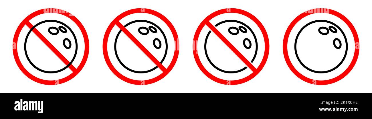 No bowling ball sign. Bowling ball is forbidden. Set of red prohibition ...