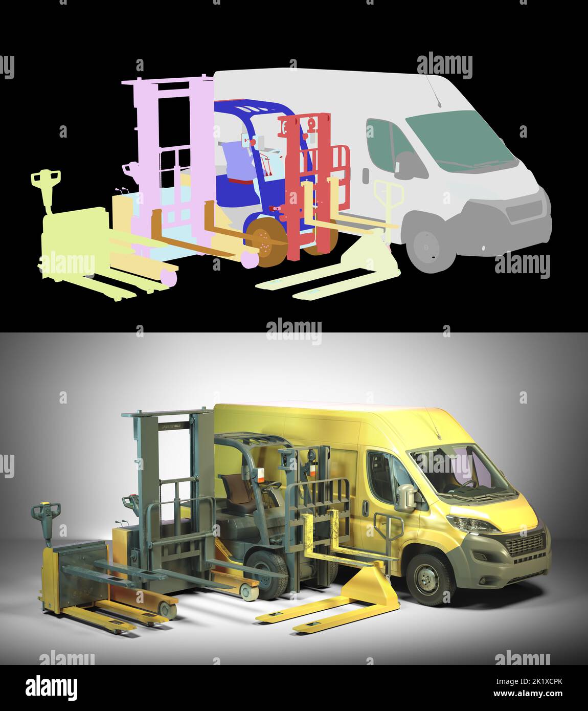 different commercial equipment for loading cargo set on ground delivery ...