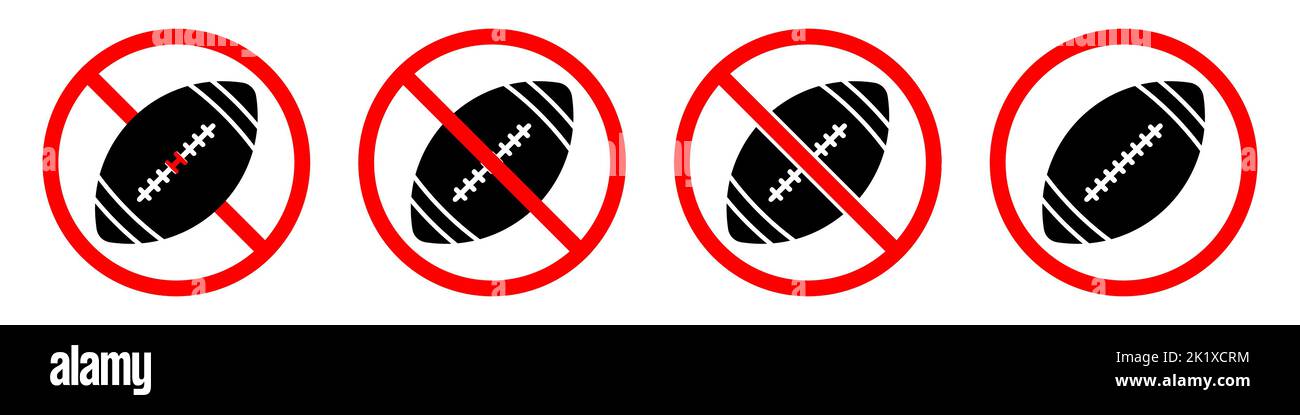 No rugby ball sign. American football ball is forbidden. Set of ...