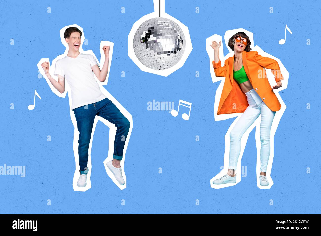Creative photo 3d collage poster postcard artwork of two person ...