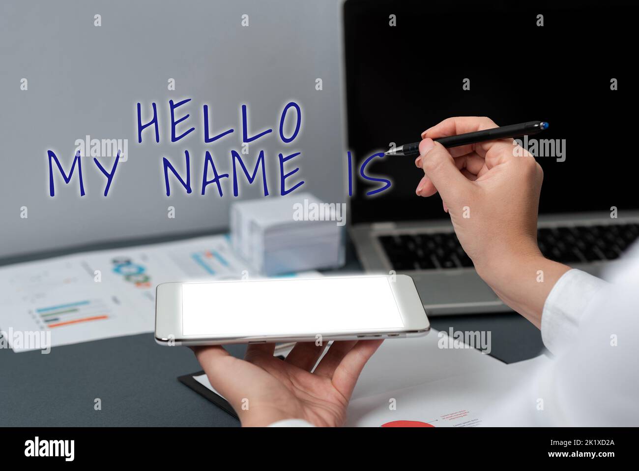 Sign displaying Hello My Name Isintroducing yourself to new people workers as Presentation ...