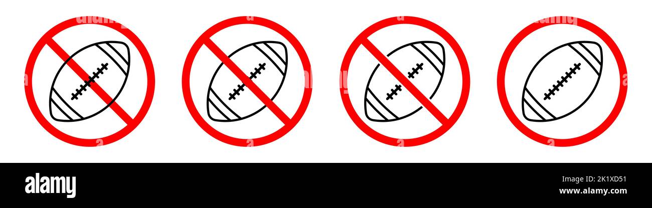 No rugby ball sign. American football ball is forbidden. Set of ...