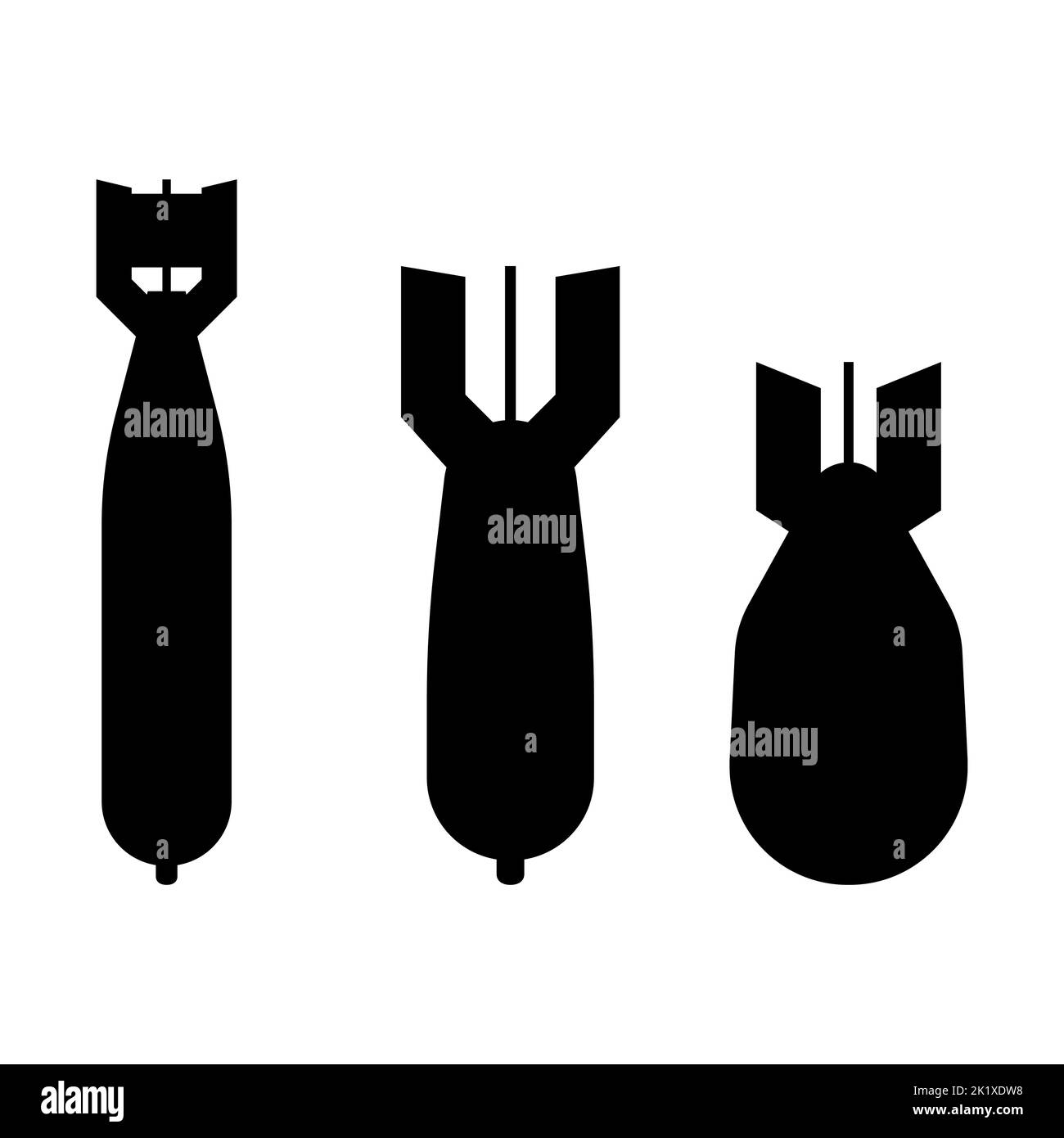 Air bomb icons set. Black vector illustration. Atomic or nuclear bomb ...