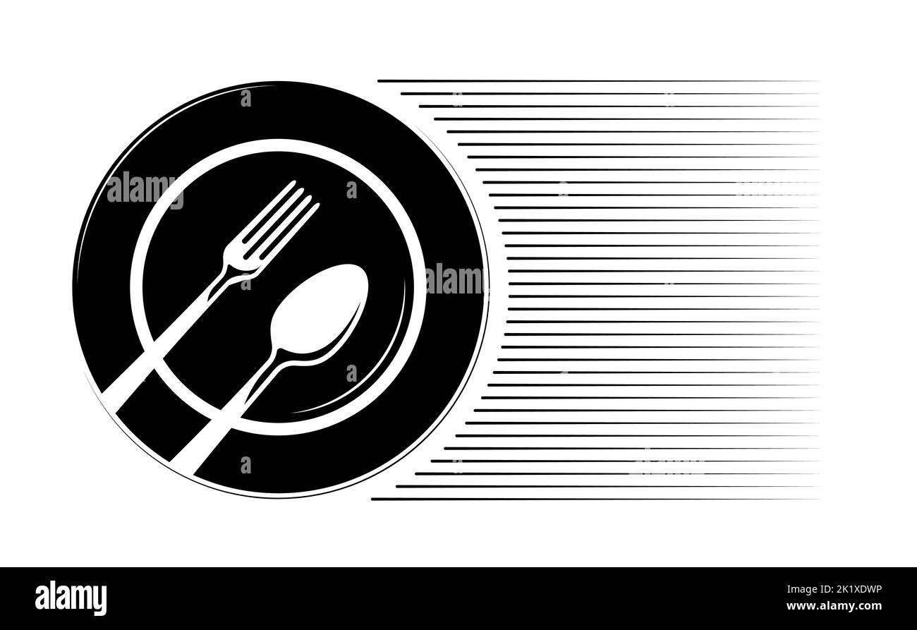 Abstract logo of a cafe or restaurant. A spoon and fork on a plate ...