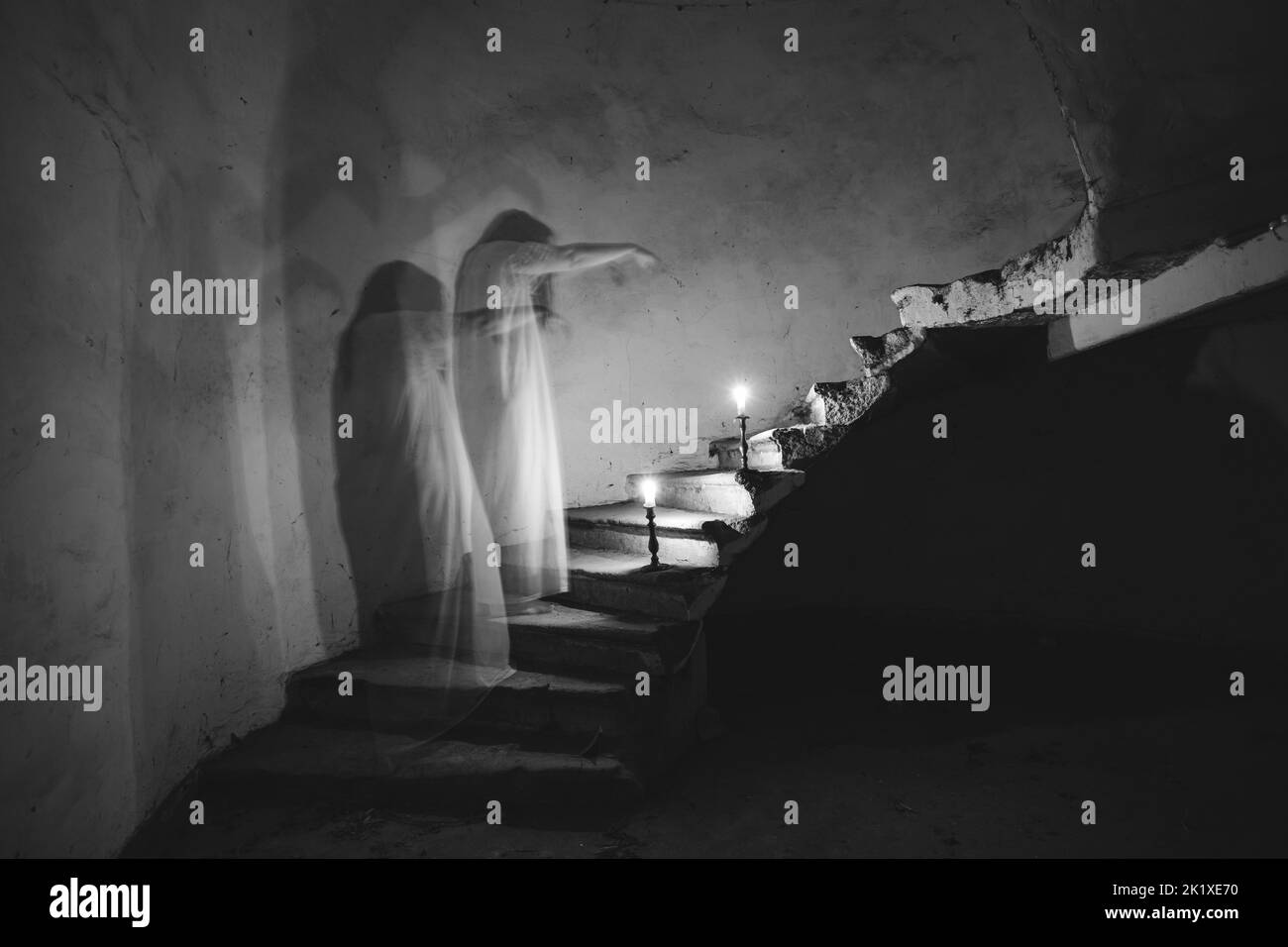 Ghost in abandoned, haunted house. Horror scene of scary spirit of a ...