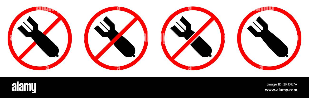 No bomb sign. Air bomb is forbidden. Prohibited sign of air bomb. Set ...