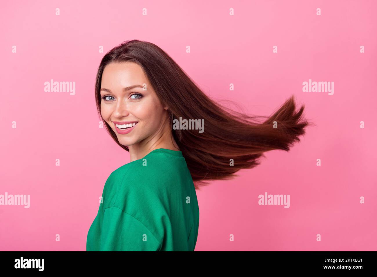 Side profile photo of pretty optimistic girlish fancy girl with ...