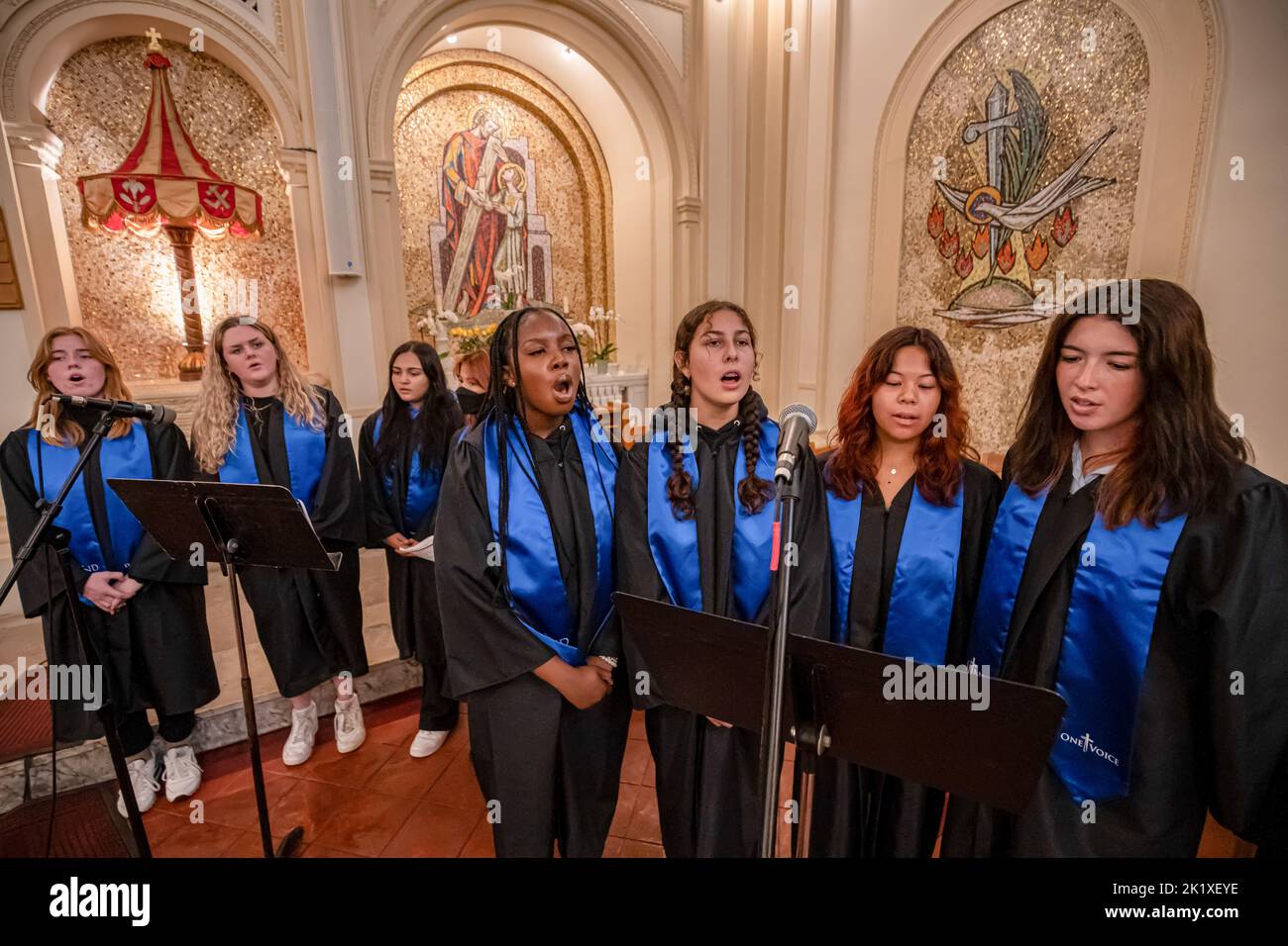 Students seen singing religious songs at St Joseph Basilica during the ...