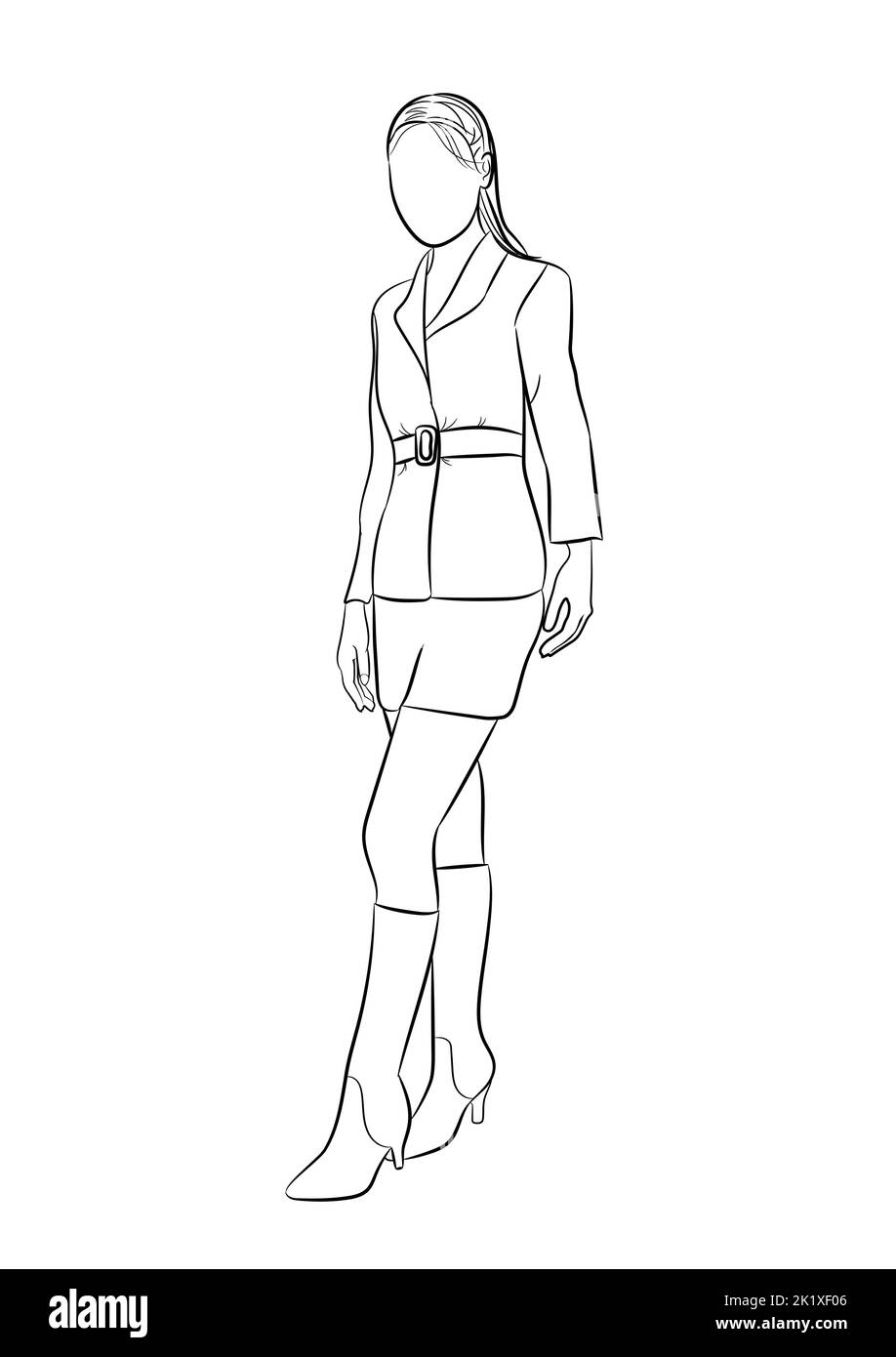 graphics drawing outline woman standing with isolated white background ...