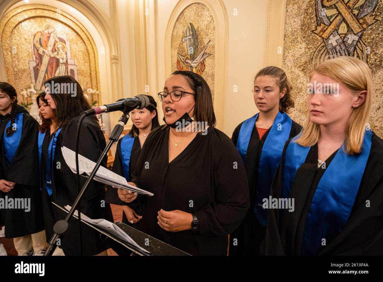 Students seen singing religious songs at St Joseph Basilica during the ...