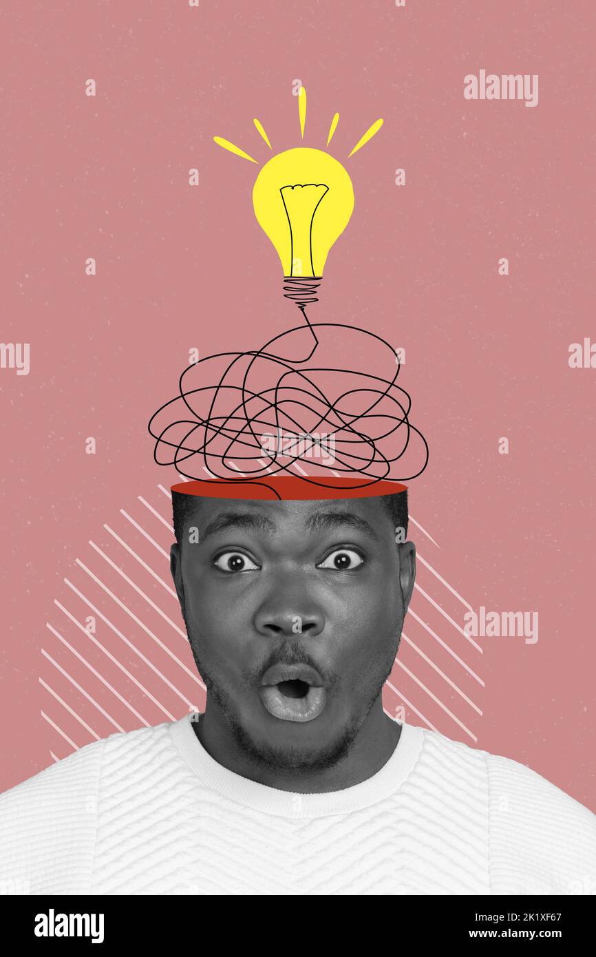 Artwork magazine picture of impressed shocked guy having great idea ...