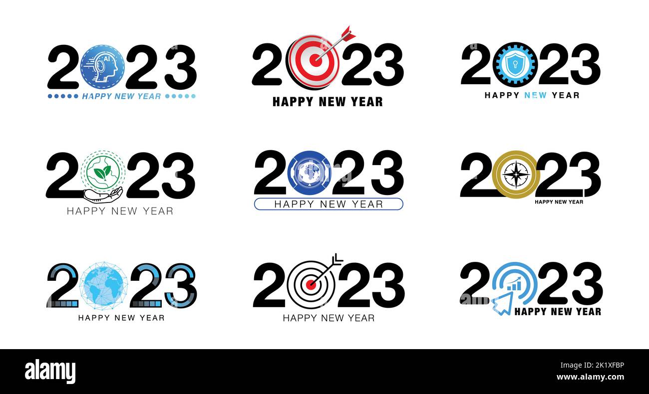 Big set of vector illustration Happy New Year 2023 logo design with ...