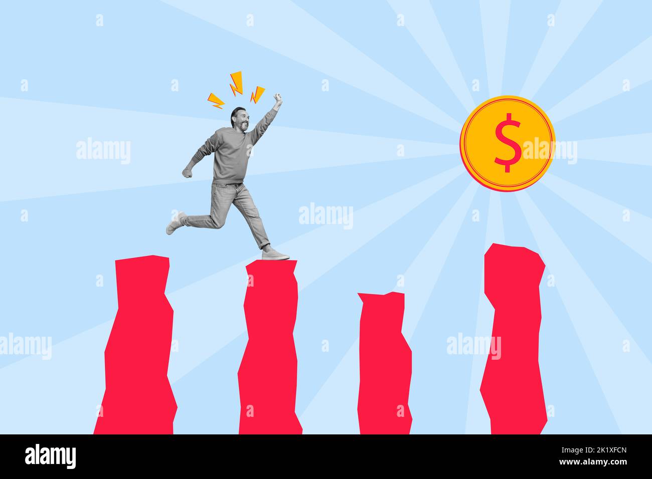 Creative abstract template collage of running businessman achieve goal ...