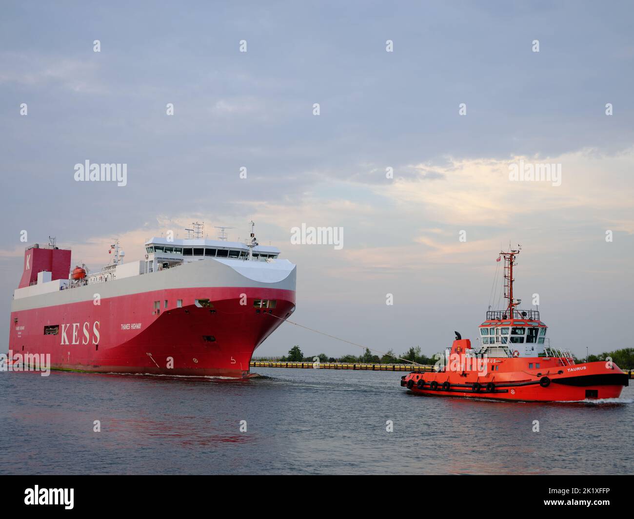 Ship entrance to the port on Green Lighthouse. Gdansk Brzezno, Poland ...