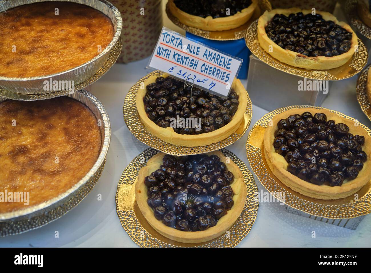 Torta Alle Amarene (Cherry Tart) in Pastry Shop Window Display in the ...