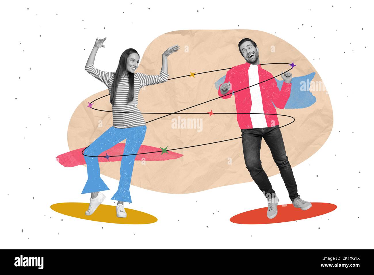 Composite collage image of dancing funny funky happy man woman friends ...