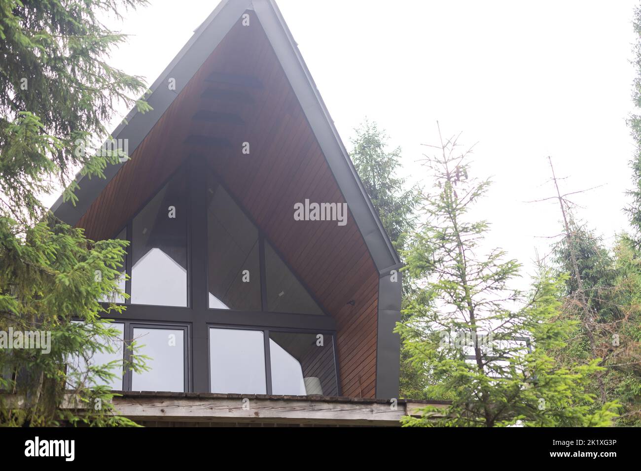 Wooden terrace of wooden house. wooden planking. windows. Outside ...