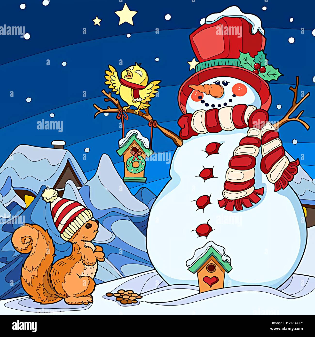 merry christmas, pictures of snowmen, squirrels and little birds ...