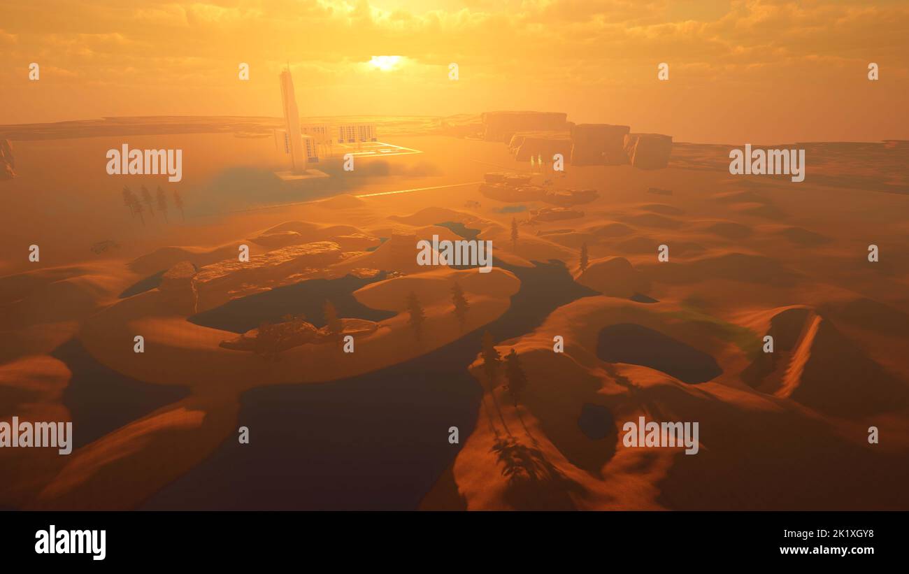 Water on Mars. Terraforming Martian Landscape. Extremely detailed and ...