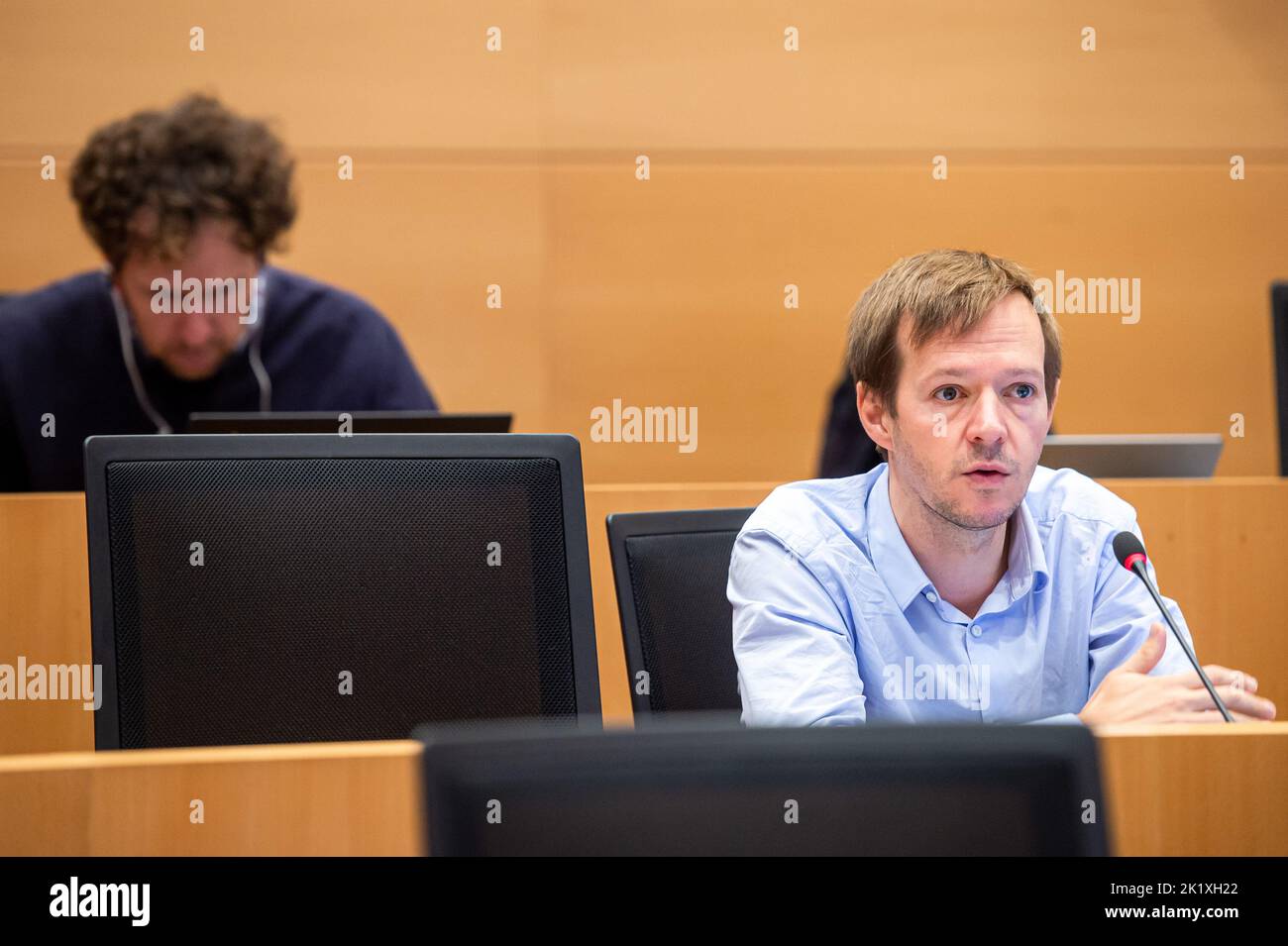 Vooruit's Ben Segers is seen at a session of the chamber commission for ...