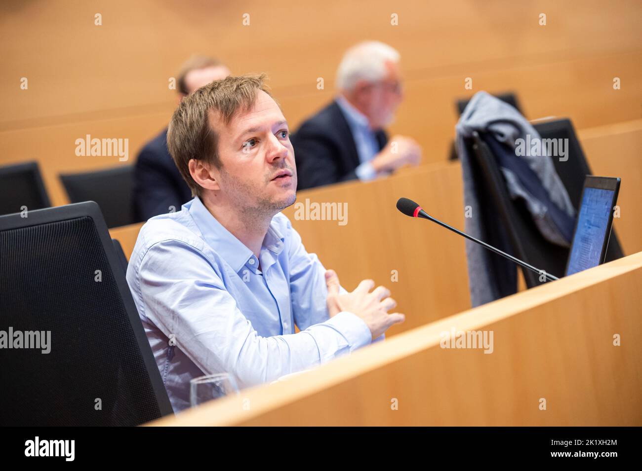 Vooruit's Ben Segers is seen at a session of the chamber commission for ...