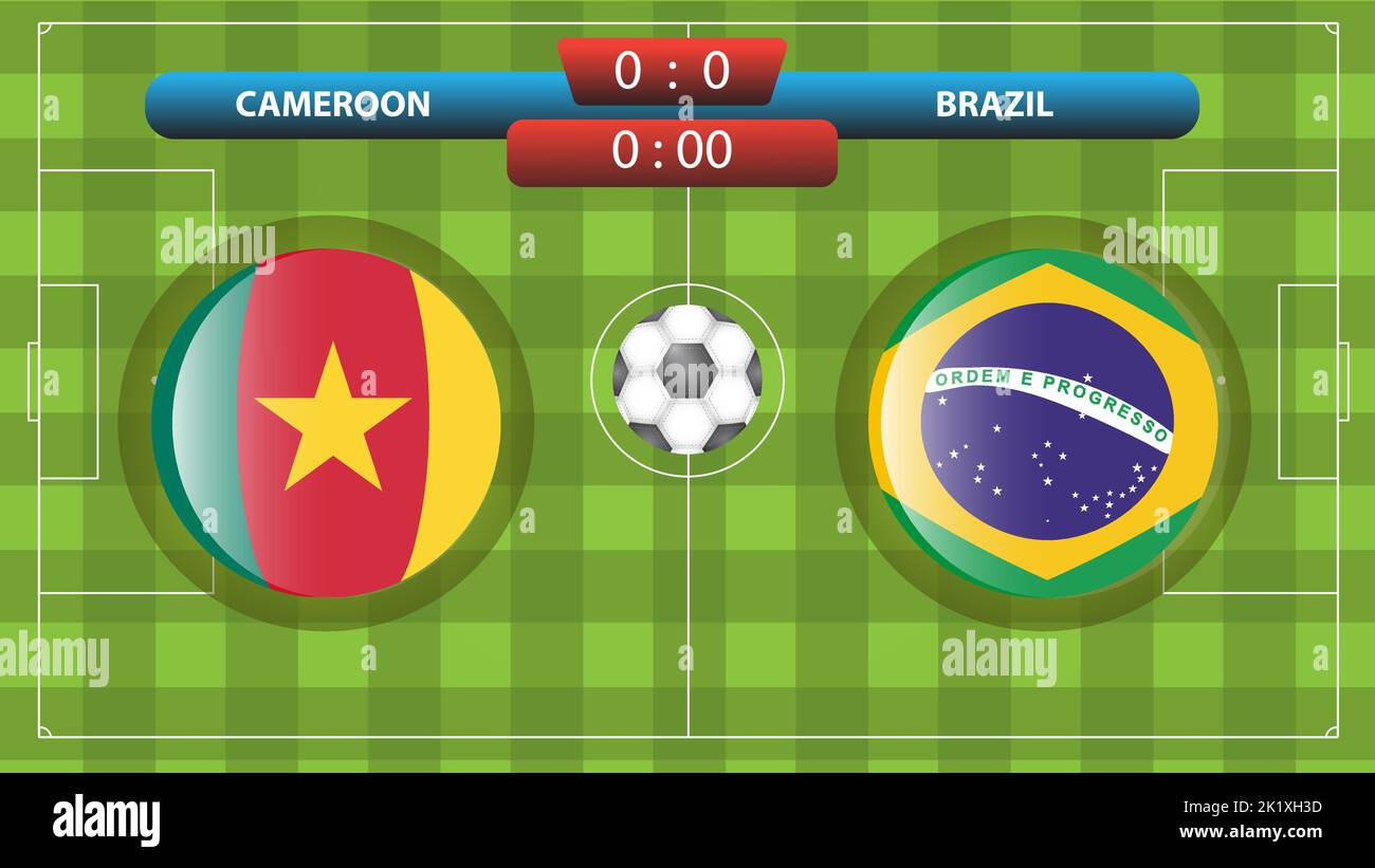 Cameroon vs Brazil scoreboard template for soccer competition. Vector ...