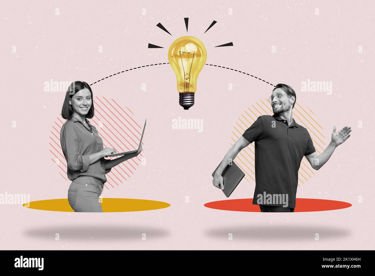 Creative photo 3d collage poster postcard image of two young person ...