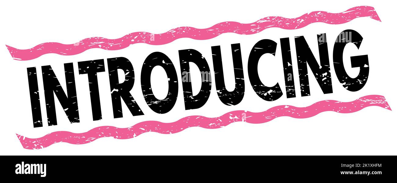 INTRODUCING text written on pink-black lines stamp sign Stock Photo - Alamy